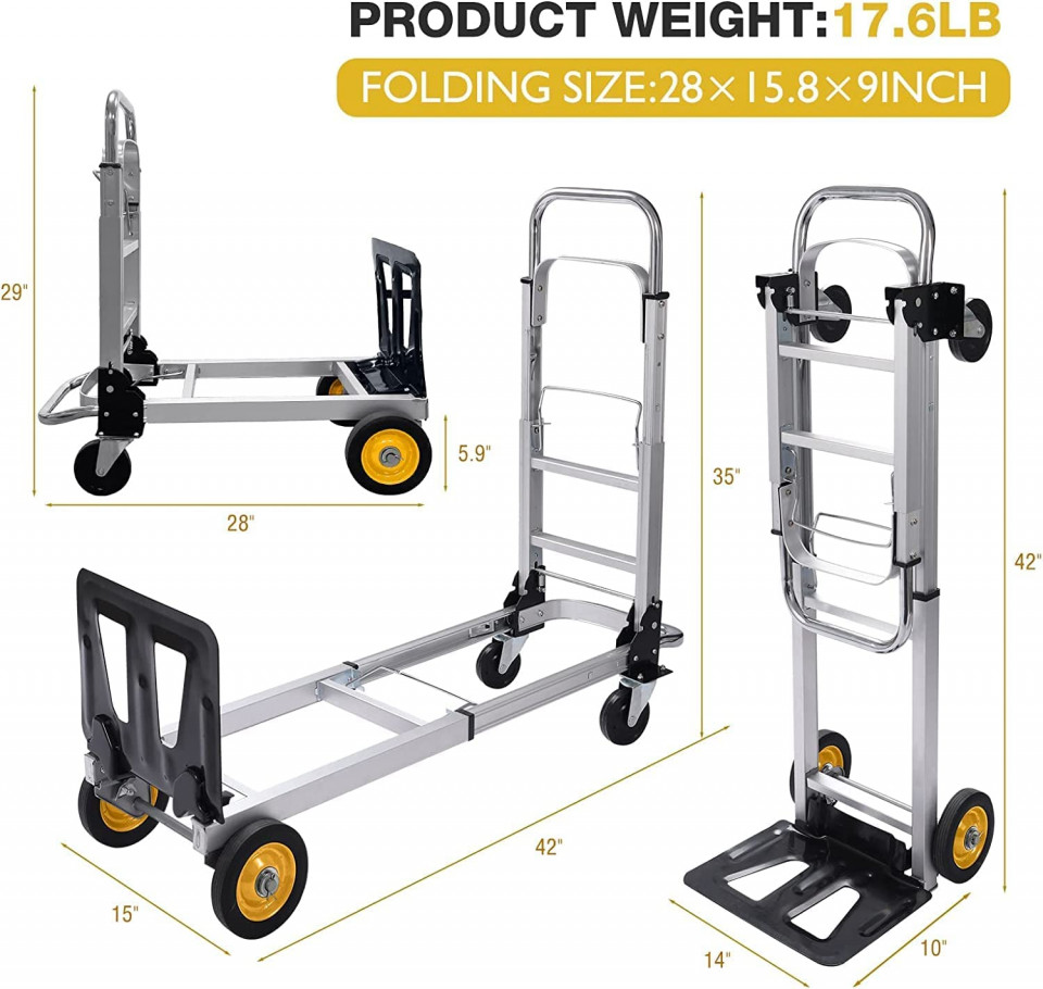 Carucior pliabil pentru transport marfa MOHEEN, aluminiu, argintiu ...