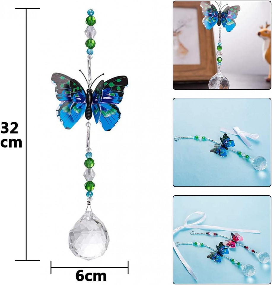 Set 2 decoratiuni suspendate BESTZY, fluture, cristal, multicolor, 32 x ...