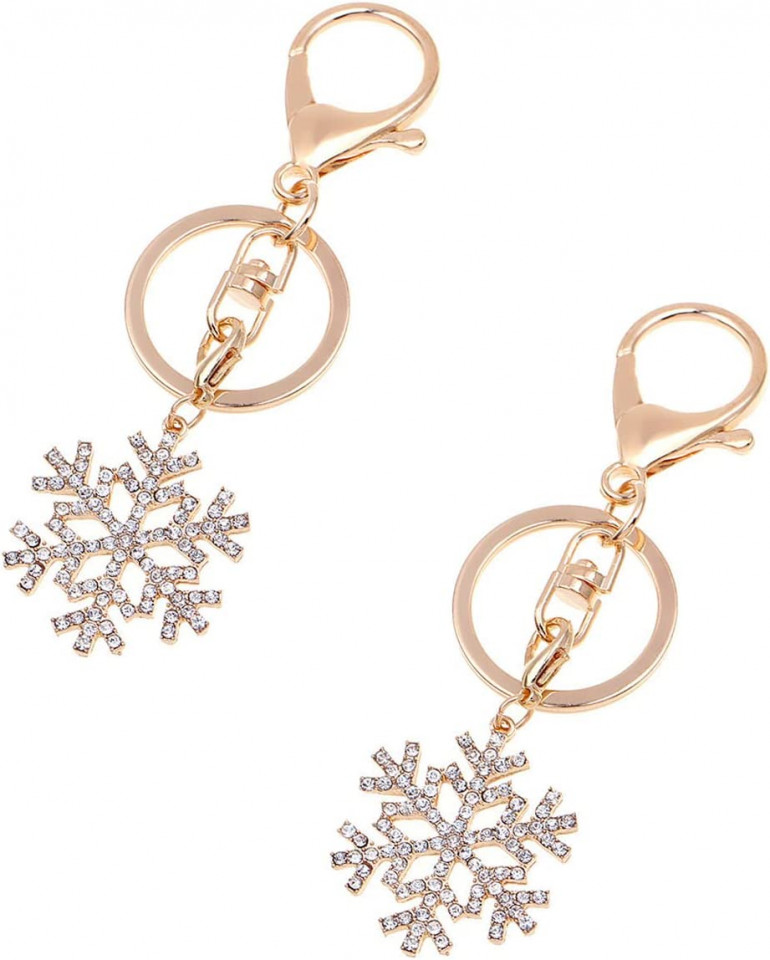 Set de 2 brelocuri de chei cu pandativ fulg DYWW, auriu, metal, 10,5 cm ...