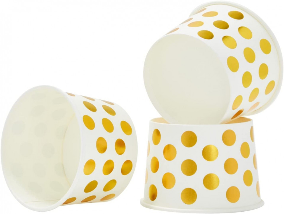 Set de 50 cupe pentru inghetata BLUE PANDA, hartie, alb/auriu, 8,9 x 5 ...