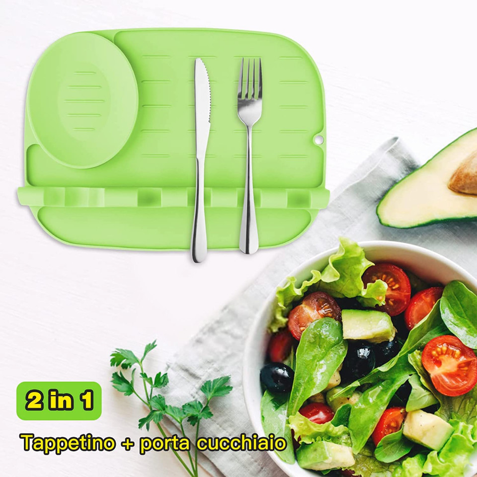 Suport anti-picurare pentru 4 ustensile de gatit Ossky, silicon, verde ...