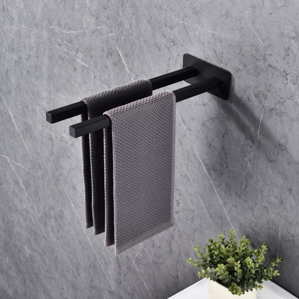 Suport de prosop cu 2 brate HomeHeng, negru, otel inoxidabil, 40 x 15,3 x 7 cm - Chilipirul Zilei