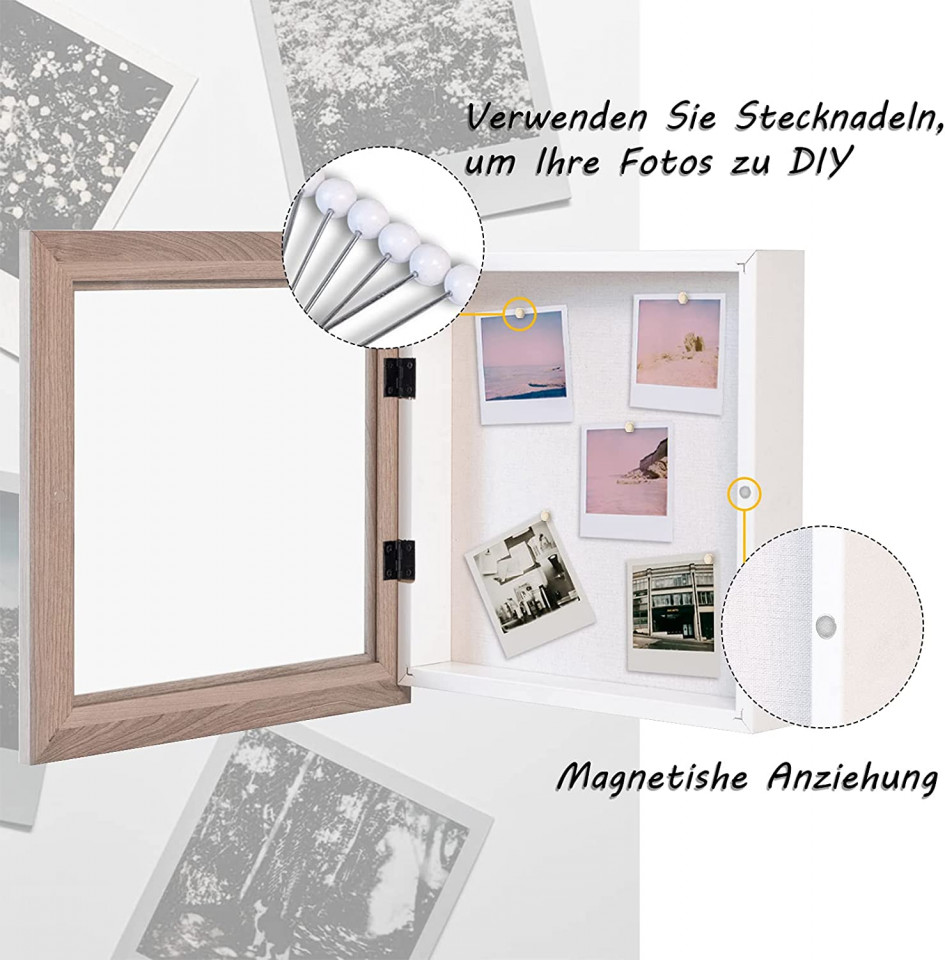 Rama foto cu usa Muzilife, sticla/MDF, alb/maro, 30,4 x 30,4 x 4,8 cm ...