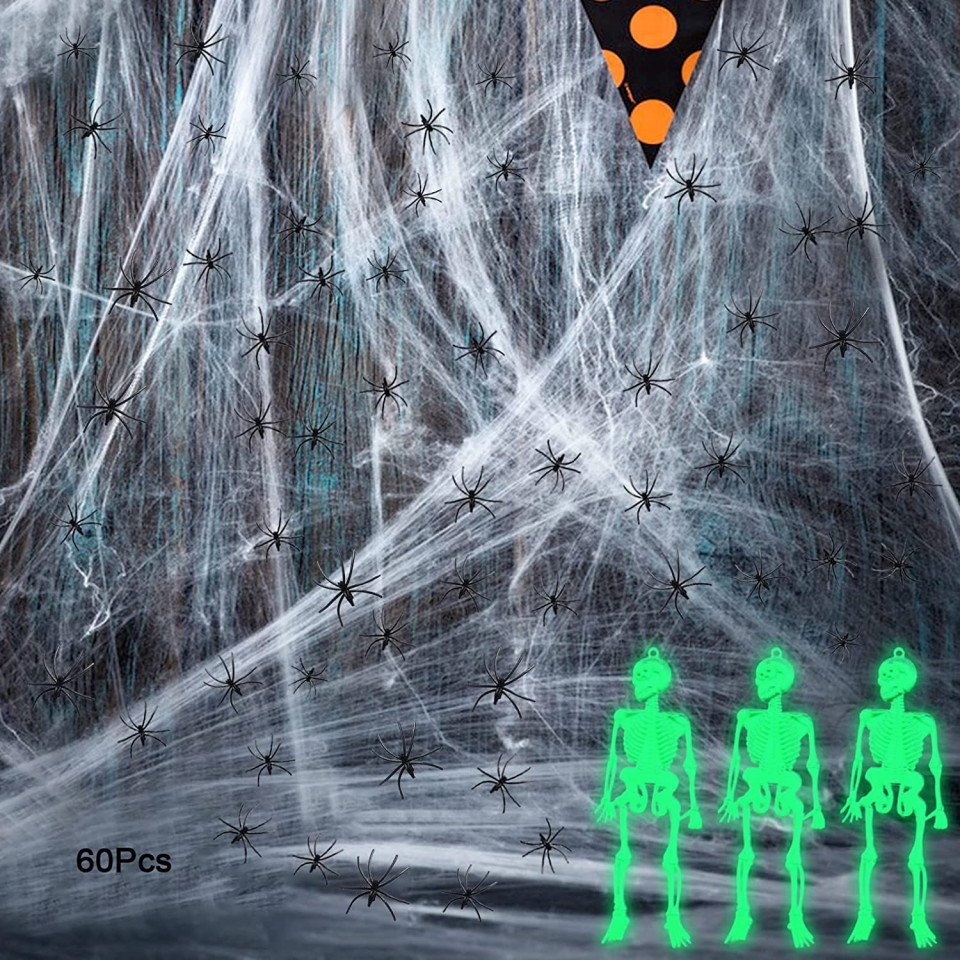 Set de panza de paianjen cu 60 de paianjeni falsi si 3 schelete ...