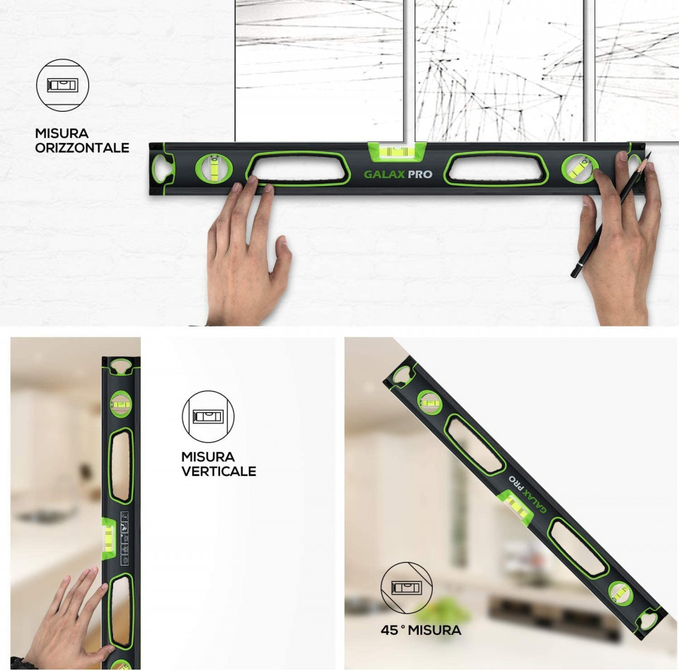 Cumpana de nivel cu 3 bule GALAX PRO, negru/verde, aluminiu ...