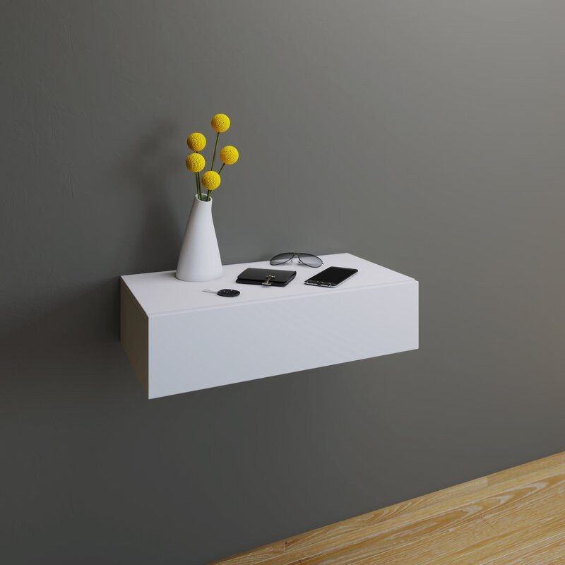 Raft de perete cu sertar Iglesias, lemn, alb, 15 x 60 x 31 cm ...