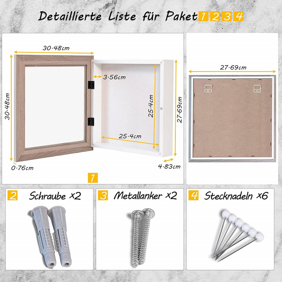 Rama foto cu usa Muzilife, sticla/MDF, alb/maro, 30,4 x 30,4 x 4,8 cm ...