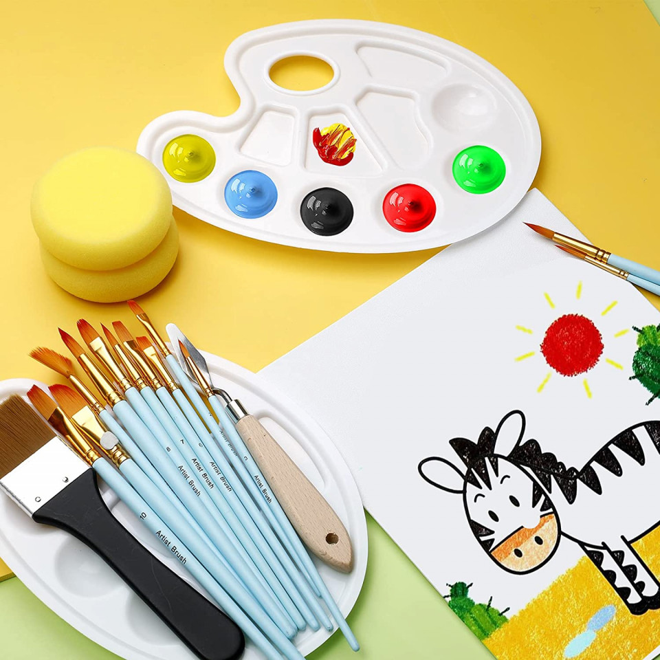 Set de placa cu 12 pensule 2 palete si 2 bureti pentru pictura EXTSUD ...