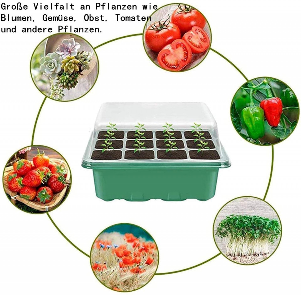 Tava cu capac si 12 locuri pentru rasaduri Voarge, plastic, negru ...