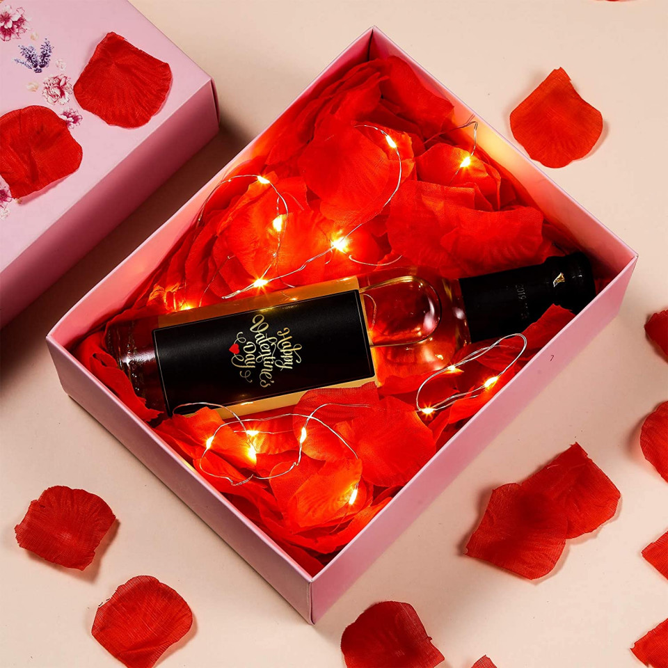 Set de 1000 petale de trandafir cu sir LED Sumind, textil, rosu, 5 x 5 ...