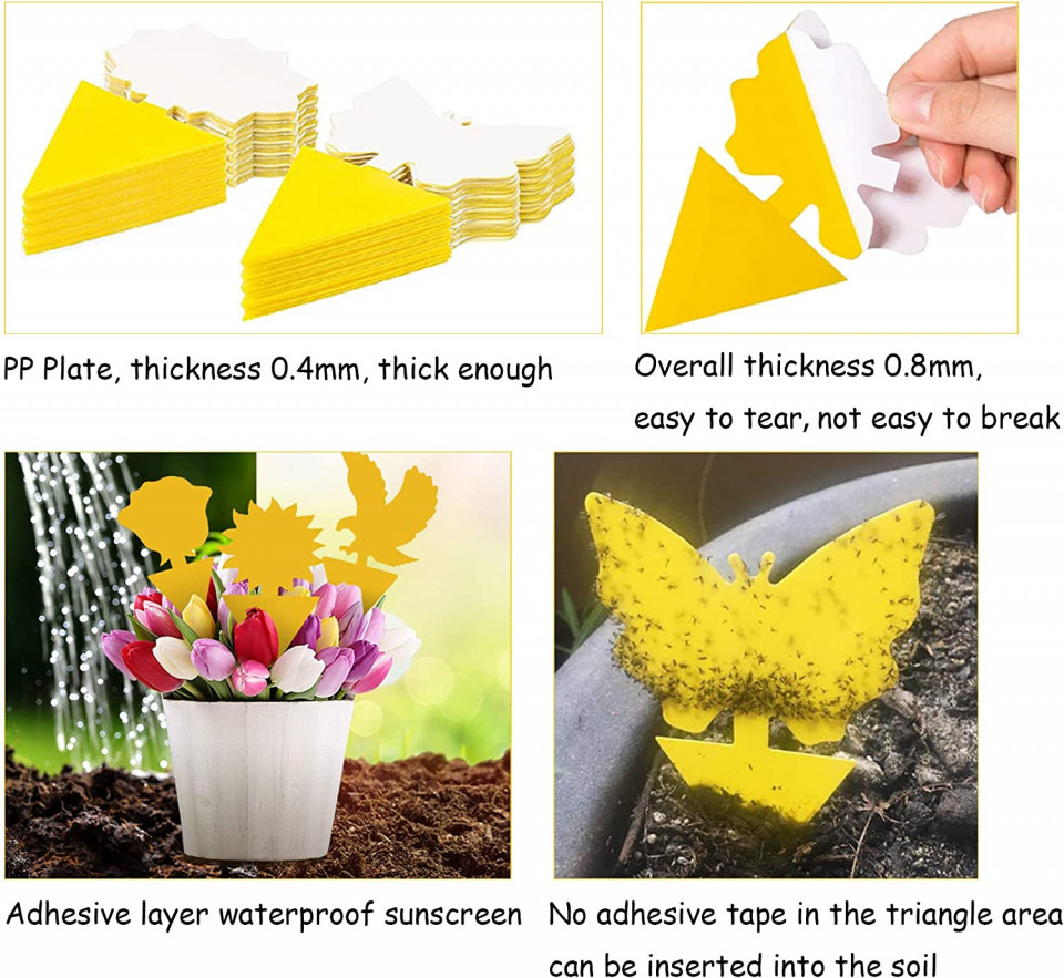 Set de 30 capcane adezive pentru plante cu 10 stalpi de sustinere ...