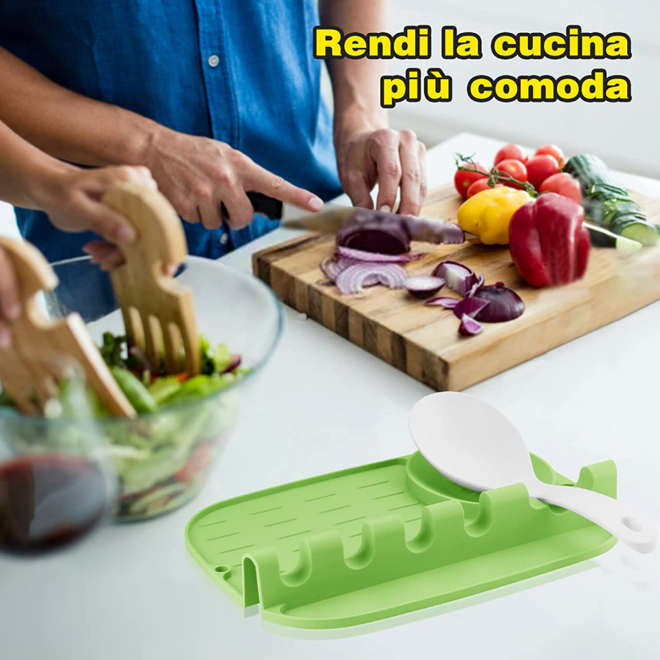 Suport anti-picurare pentru 4 ustensile de gatit Ossky, silicon, verde ...