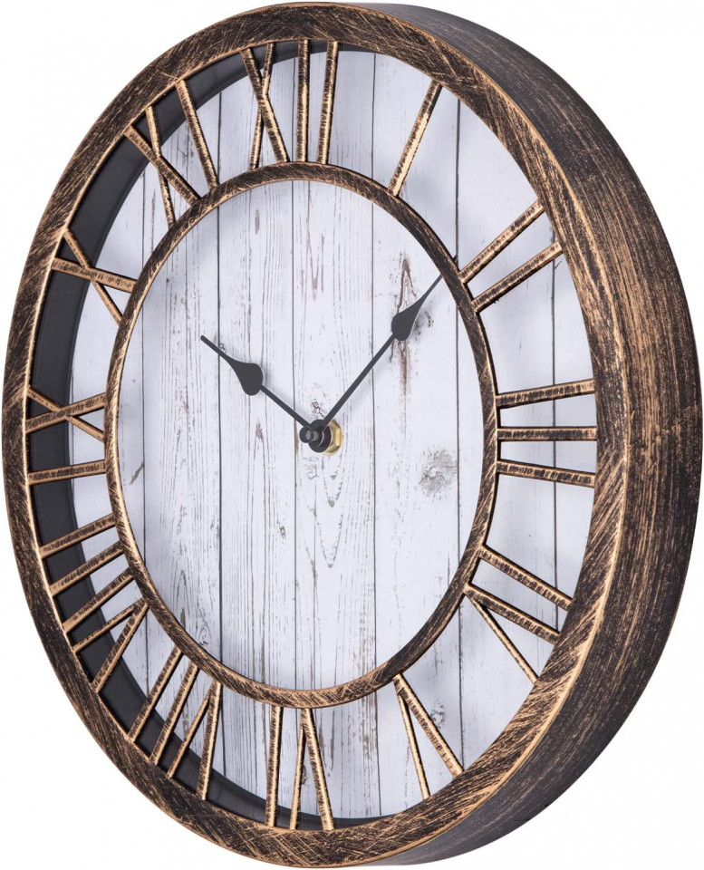 Ceas de perete cu cifre romane VIVILINEN, plastic, gri/auriu, 30 x 30 x ...