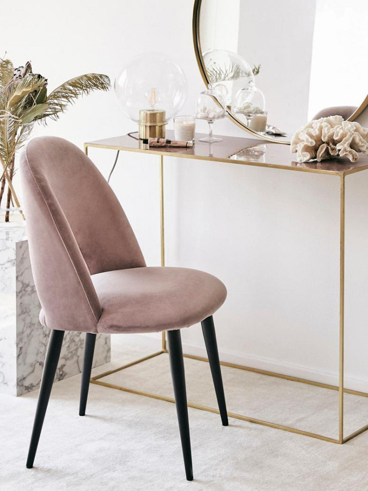 Scaun tapitat Rachel catifea/metal, roz pudra, 53 x 89 x 57 cm ...