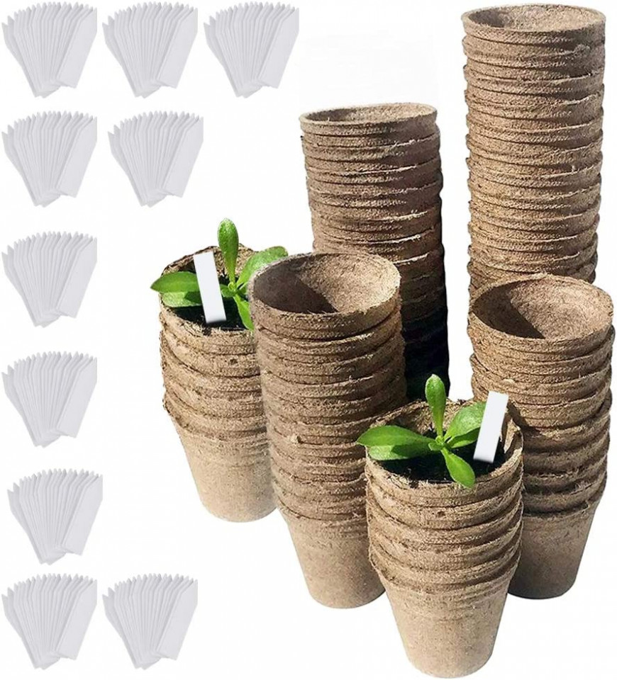 Set de 100 ghivece si 100 etichete pentru rasaduri DECARETA, plastic ...