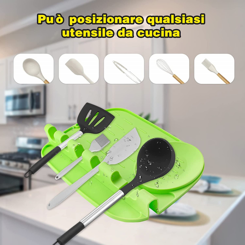 Suport anti-picurare pentru 4 ustensile de gatit Ossky, silicon, verde ...