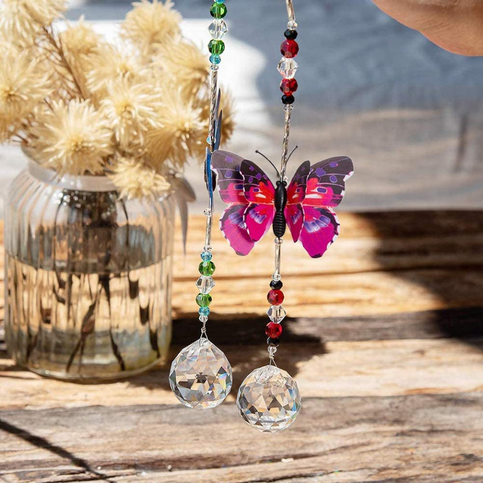 Set 2 decoratiuni suspendate BESTZY, fluture, cristal, multicolor, 32 x ...