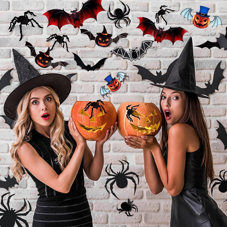 Set autocolante de perete cu lilieci 3D Fyvadio, 108 piese, PVC ...