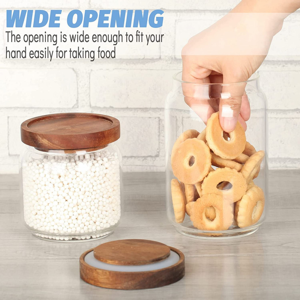 Set de 2 borcane de depozitare Vensp, sticla/lemn, transparent/maro ...