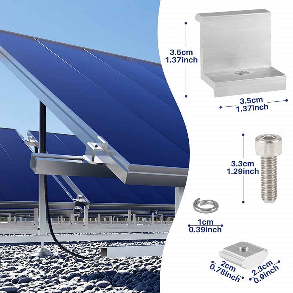 Set de 4 cleme pentru panou solar VABNEER, aluminiu, argintiu, 35 x 35 ...