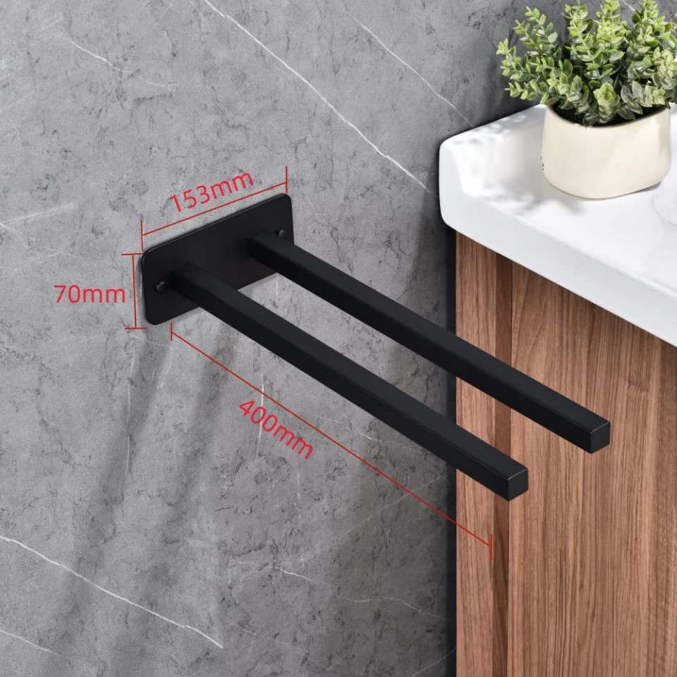 Suport de prosop cu 2 brate HomeHeng, negru, otel inoxidabil, 40 x 15,3 x 7 cm - Chilipirul Zilei