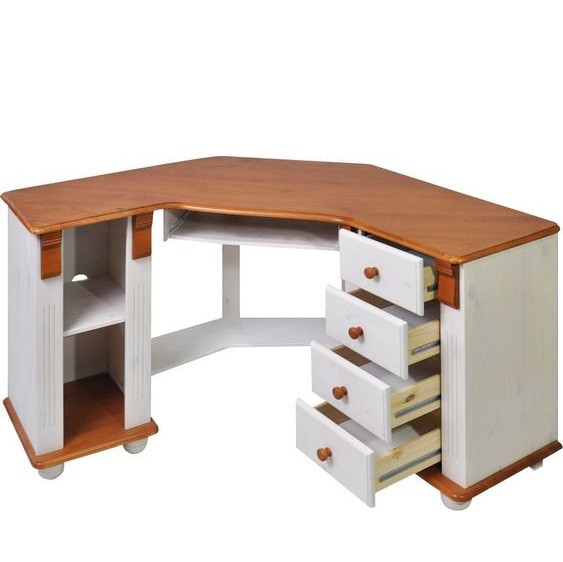 Birou de colt Adele Home Affaire, lemn masiv, alb/cires, 170 x 85 x 75 ...