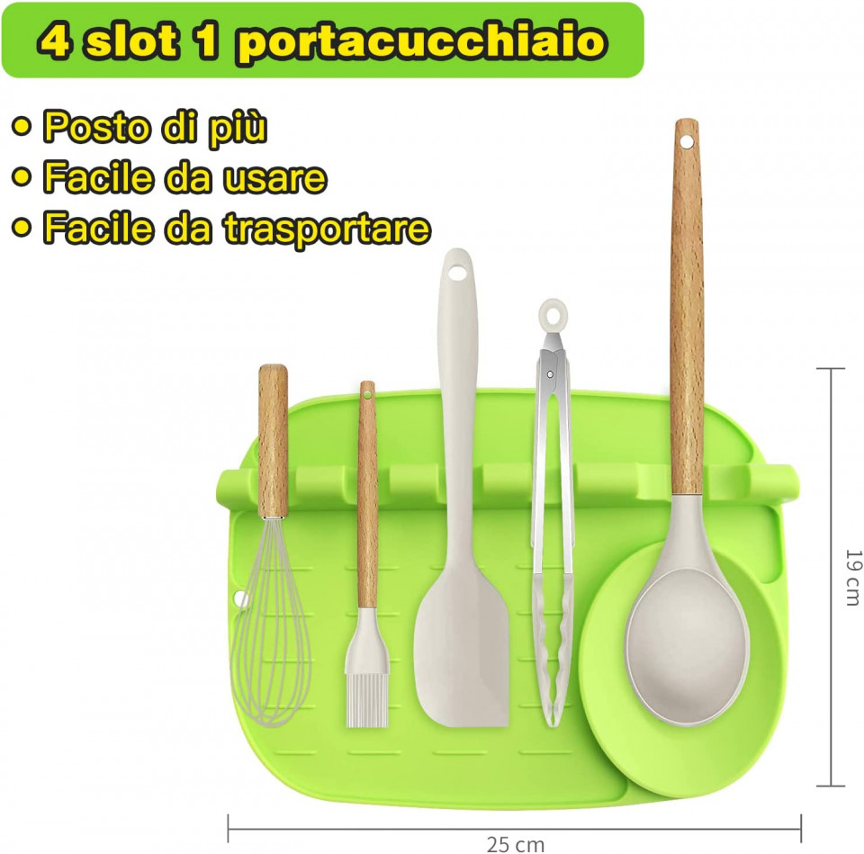 Suport anti-picurare pentru 4 ustensile de gatit Ossky, silicon, verde ...