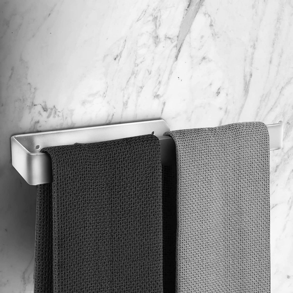 Suport autoadeziv pentru prosoape MIMIEYES, otel inoxidabil, argintiu, 29 x 7,3 x 18 cm ...