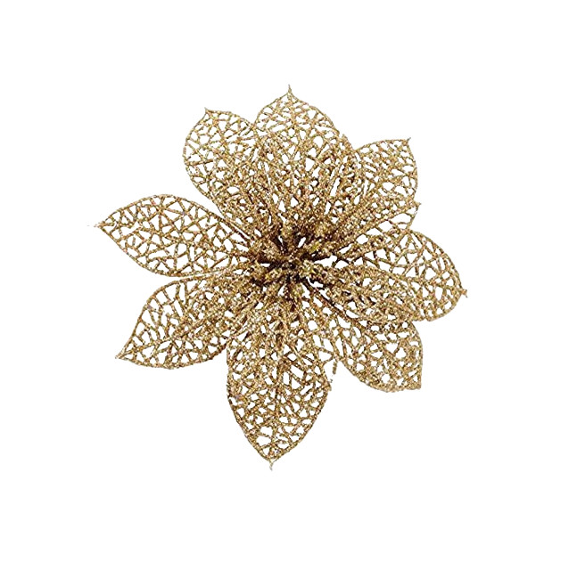 Set de 12 flori artificiale pentru bradul de Craciun Crazy Night, auriu ...