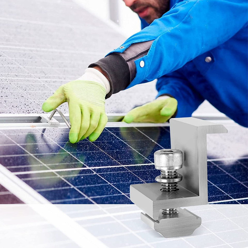 Set de 4 cleme pentru panou solar VABNEER, aluminiu, argintiu, 35 x 35 ...