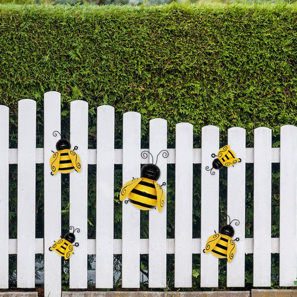 Set de 4 decoratiuni de gradina albina YIYA, metal, negru/galben ...