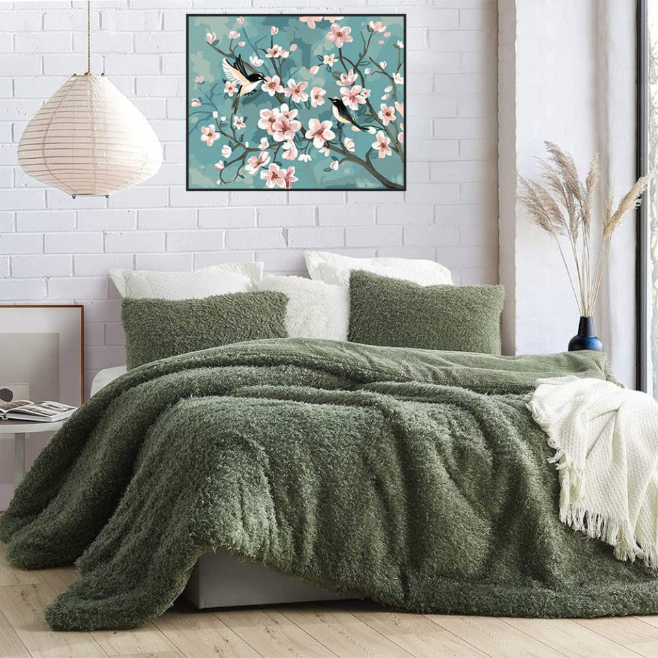 Set de pictura cu numere Pttozan, copac inflorit, vopsea acrilica ...