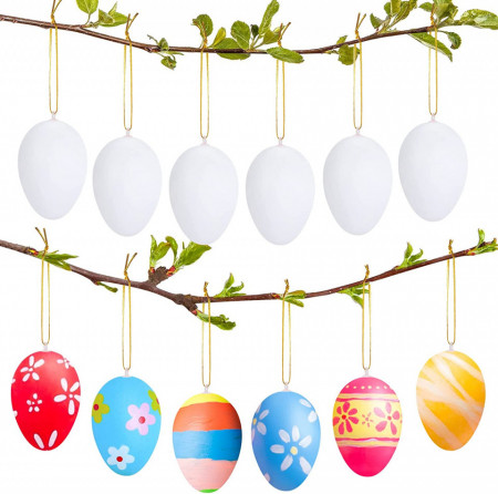 Set de 12 oua de Paste pentru pictat Kiiwah, plastic, alb, 5,9 x 4,1 cm ...