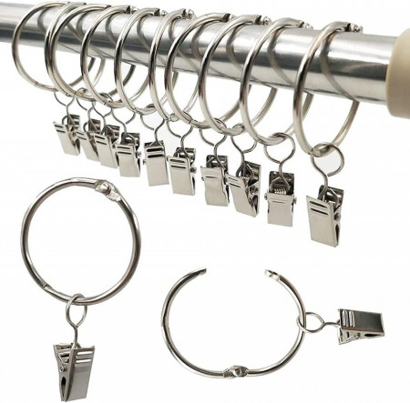 Set de 40 inele cu cleme pentru perdele/draperii PUERHUACI, metal ...