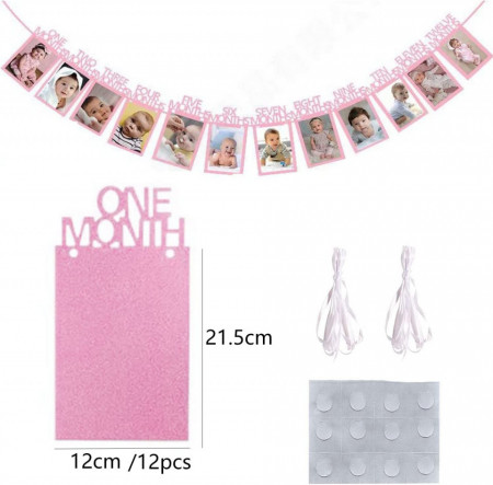 Banner cu rame foto pentru poze cu bebelusi 1-12 luni JINLAIYUN, hartie ...