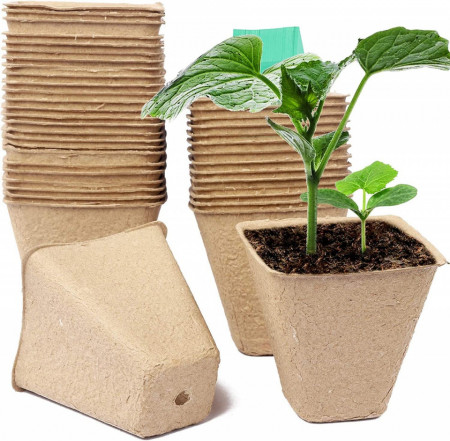 Set de 30 tavi cu 10 ghivece pentru rasaduri MSYU, turba, maro, 22 x 8 ...