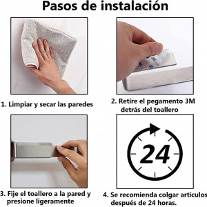 Suport de prosop autoadeziv MEKEET, otel inoxidabil, argintiu, 37, 8 cm - Chilipirul Zilei