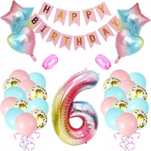 Set de 32 decoratiuni pentru aniversare, Amycute , latex, folie, roz/albastru/auriu - Chilipirul ...