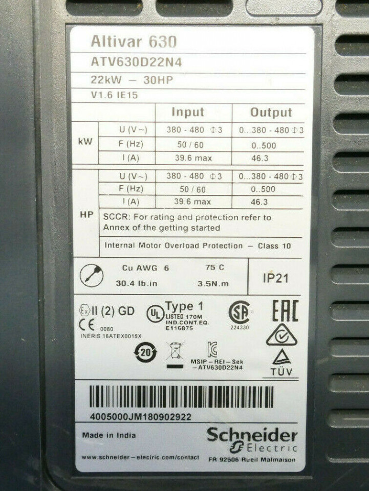 SCHNEIDER ELECTRIC ALTIVAR 630 ATV630D22N4 22kW/30HP