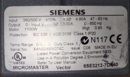Convertizor de frecventa / VFD SIEMENS MICROMASTER VECTOR, 1.1kW