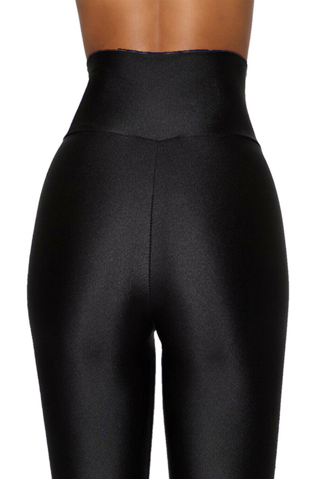 Colanti luciosi, cu dantela, lycra, lungi, talie inalta, Black, Super ...