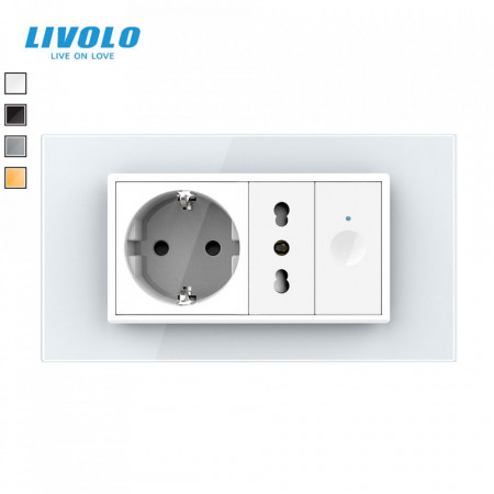 Priza combinata de 4 module cu intrerupator cap-scara/cap-cruce seria C9