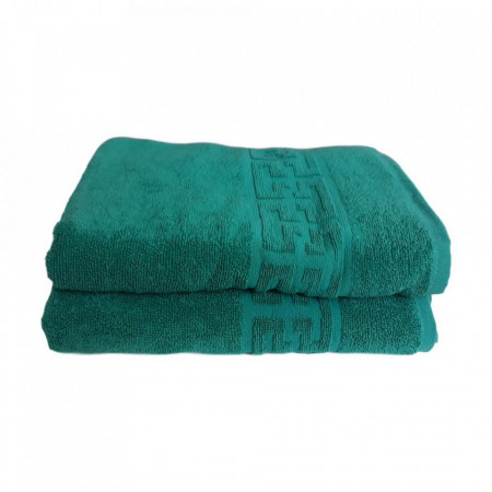 Set 2 prosoape mari groase si pufoase, bumbac, model grecesc, Verde ...