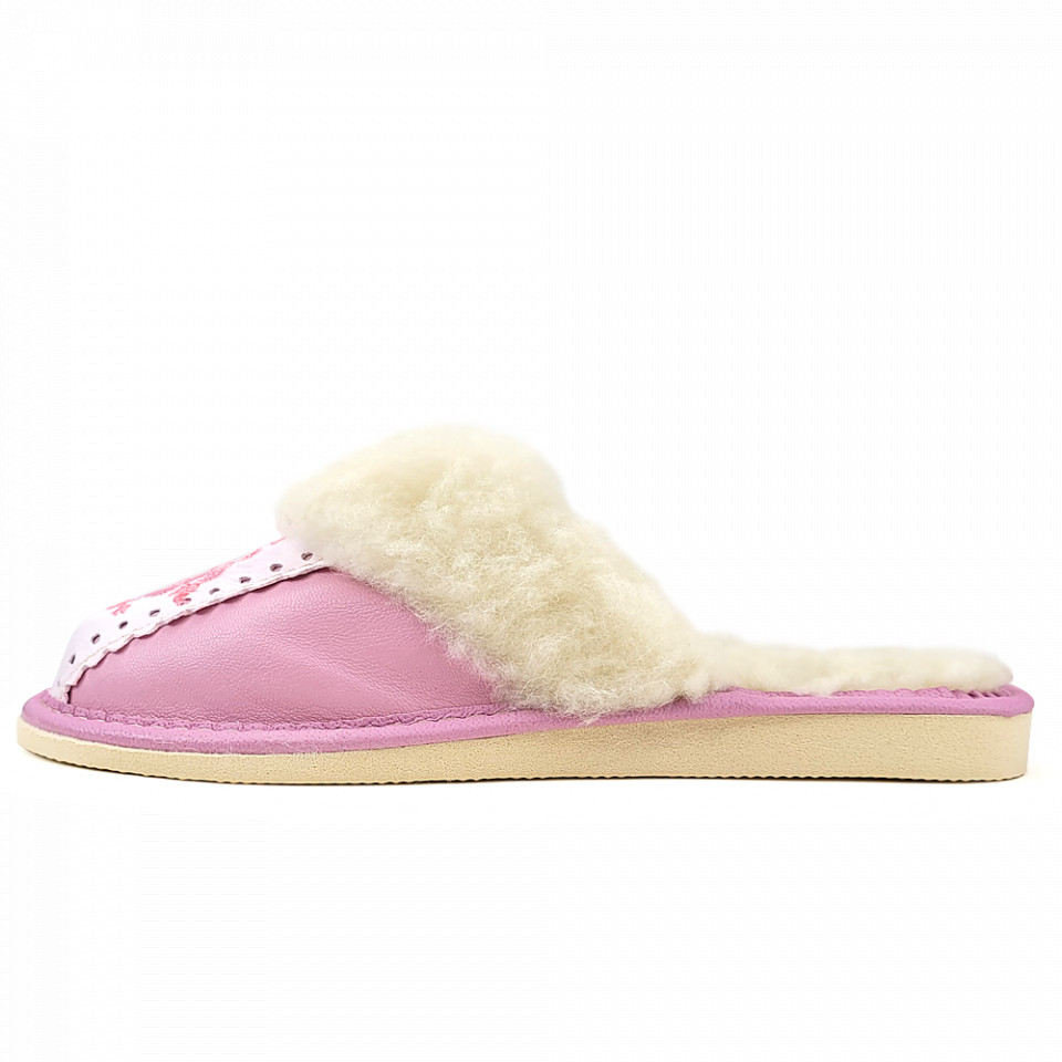 Papuci de Casa Dama Imblaniti cu Lana de Oaie Model 'Root Traditions' Pink
