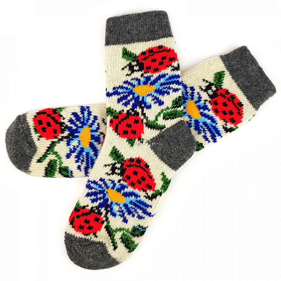 Sosete Calduroase 100% Lana Naturala de Oaie Model 'Traditii de Primavara'