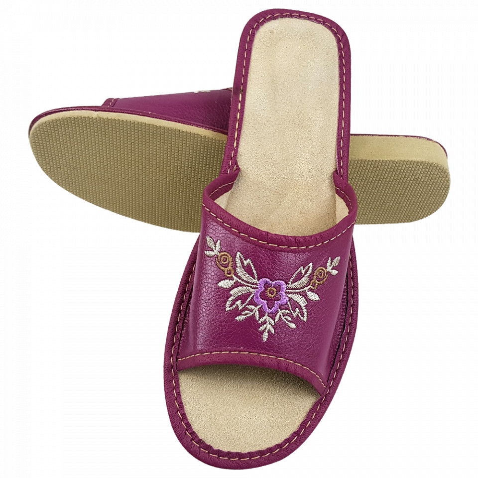 Papuci de Casa Dama, Material Piele, Culoare Mov Liliac, Model 'Lilac ...