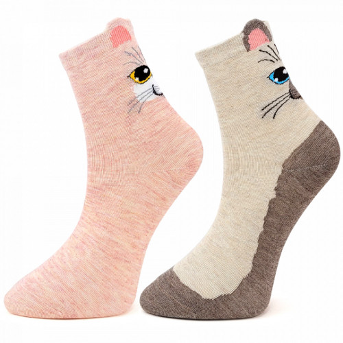 Sosete Fara Cusatura Set 2 Perechi Model 'Life is Better with Cat' Pink ...