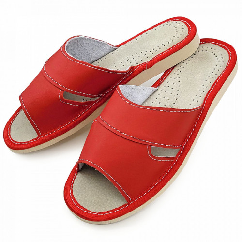 Papuci de Casa Dama Material Piele Culoare Roz Model 'Simple Red'