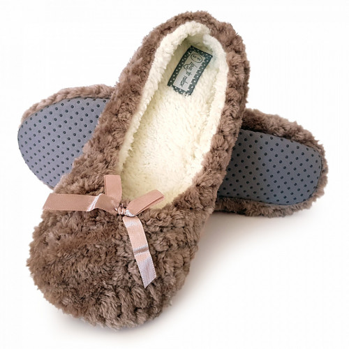 Papuci de Casa Tip Balerini, 'Brown Bear', Balerini Imblaniti Interior