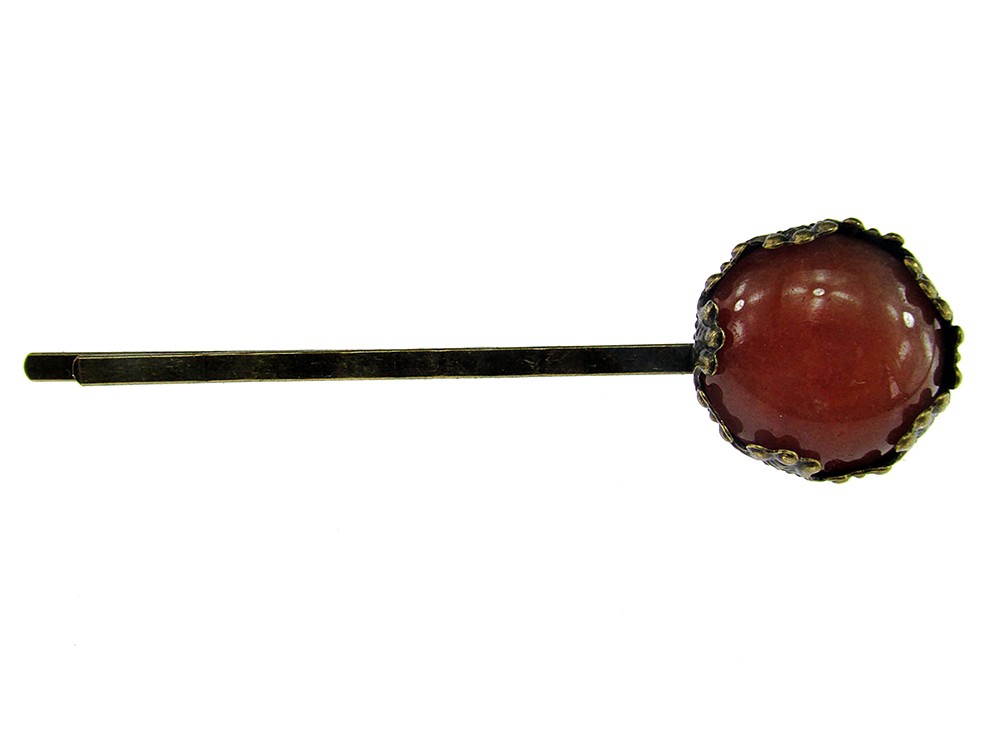 Agrafa de par cu piatra naturala aventurin rosu